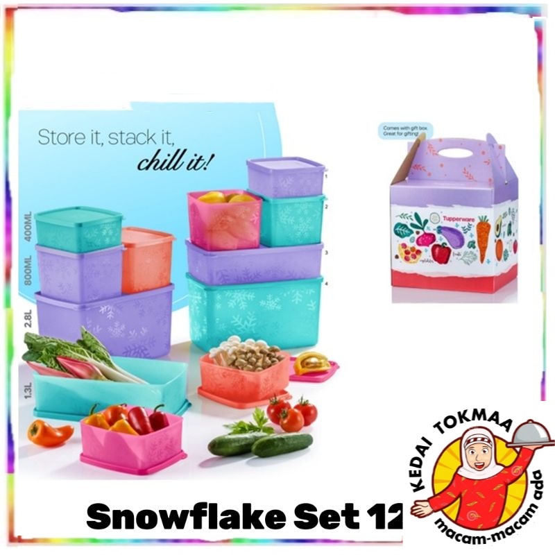 Tupperware Snowflake Square Round Gift Set (12pcs) Bekas Peti Sejuk ...