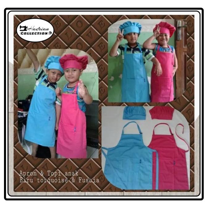 MERAH Apron / Child Apron + Turkish Blue Hat And fucia (fanta Red ...