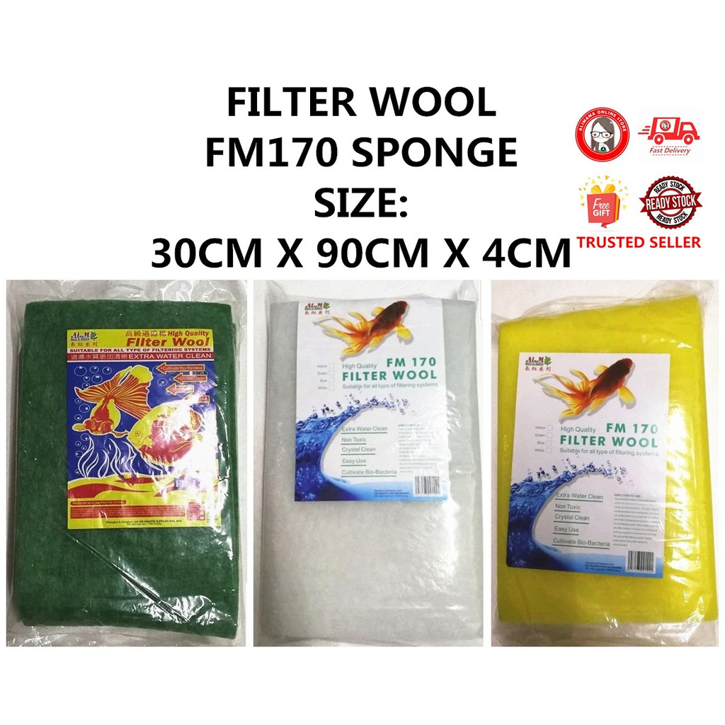 FILTER WOOL FM170 SPONGE 30CM X 90CM X 4CM WHITE / YELLOW / GREEN ...