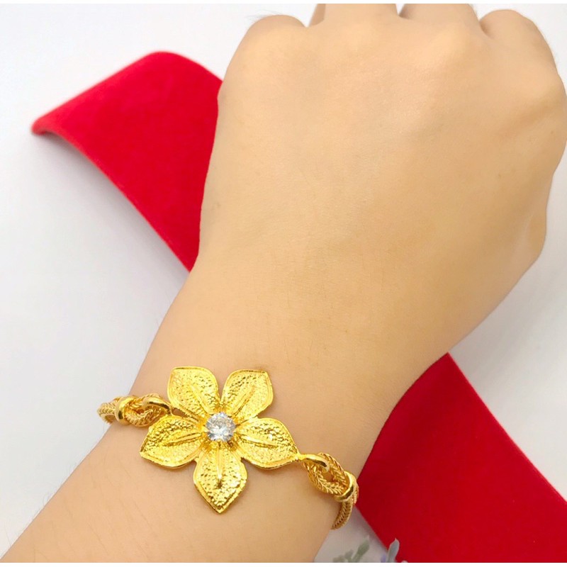 Emas Bangkok Cop 916 Rantai Tangan Bunga Tulang Belut Double | Shopee ...