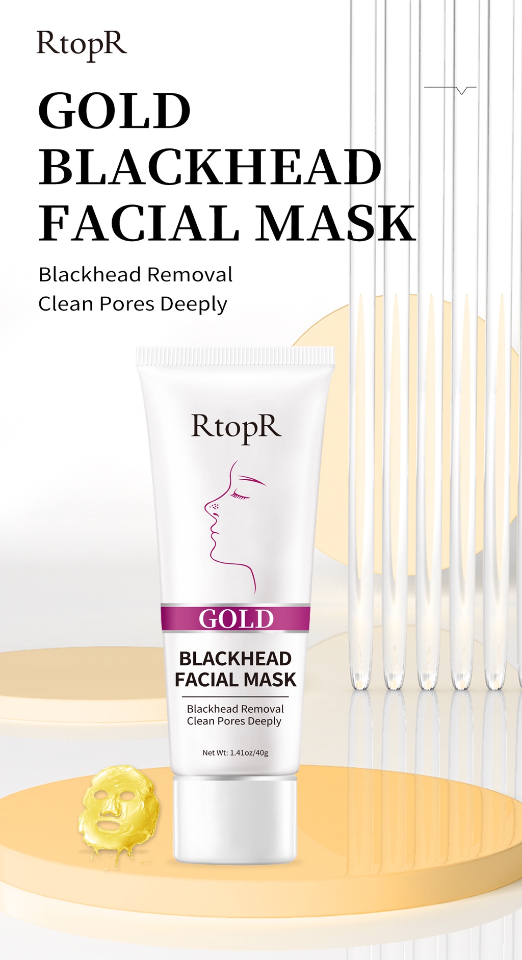 RtopR Gold Blackhead Removal Mask Treats Blackheads and Whiteheads Pore ...