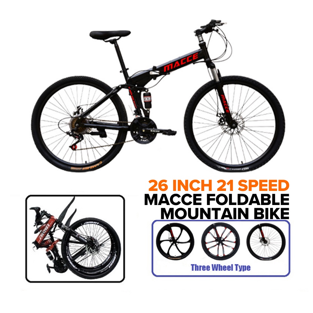 MACCE 26inch Foldable Mountain Bicycle Adult 21 Speed Bike Carbo Steel ...