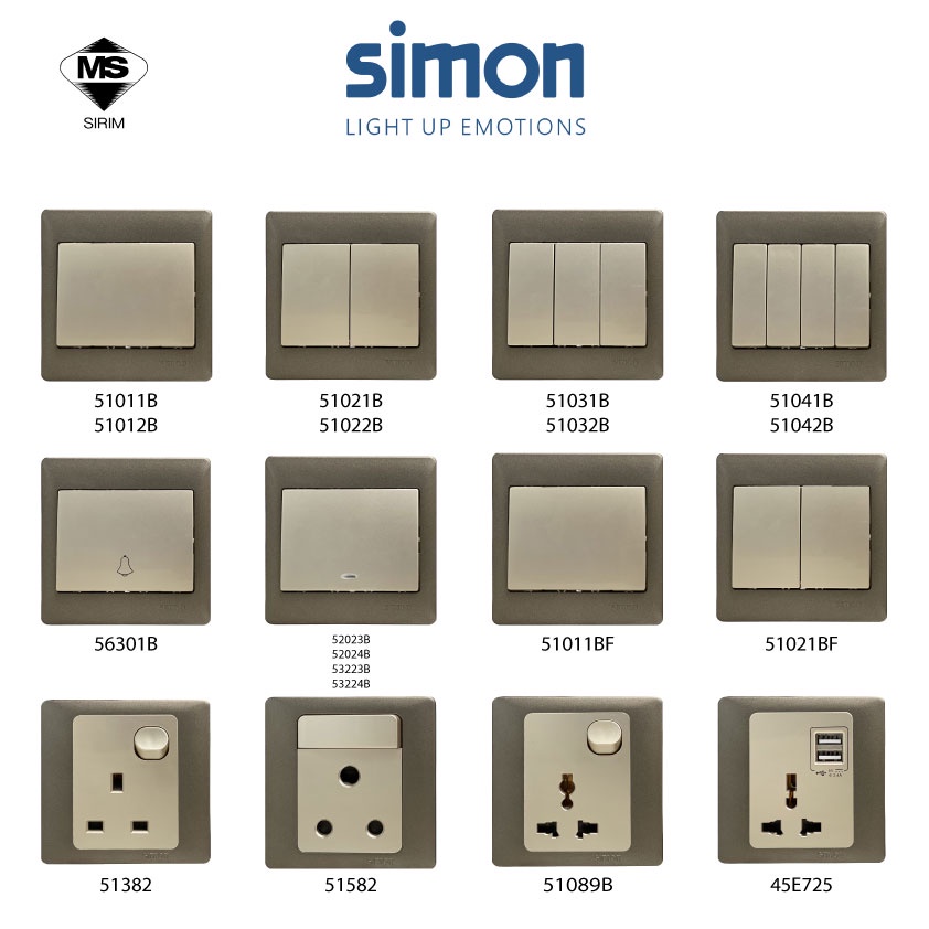 Simon 50 Series Switch / Switches & Socket Outlet (Champagne Matt Black ...