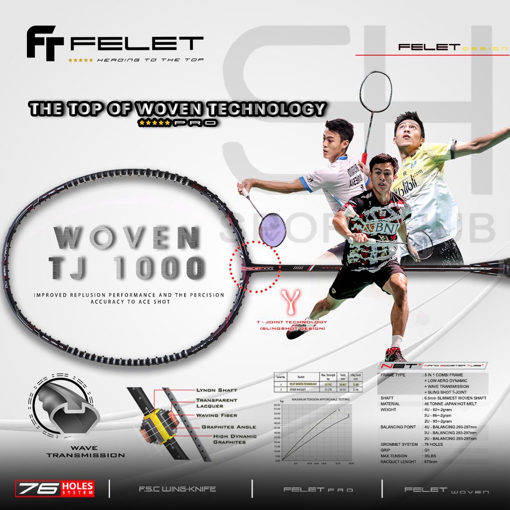 SportHub Felet Woven Tj 1000 High end Pro Racket Badminton Racquet 100% ...