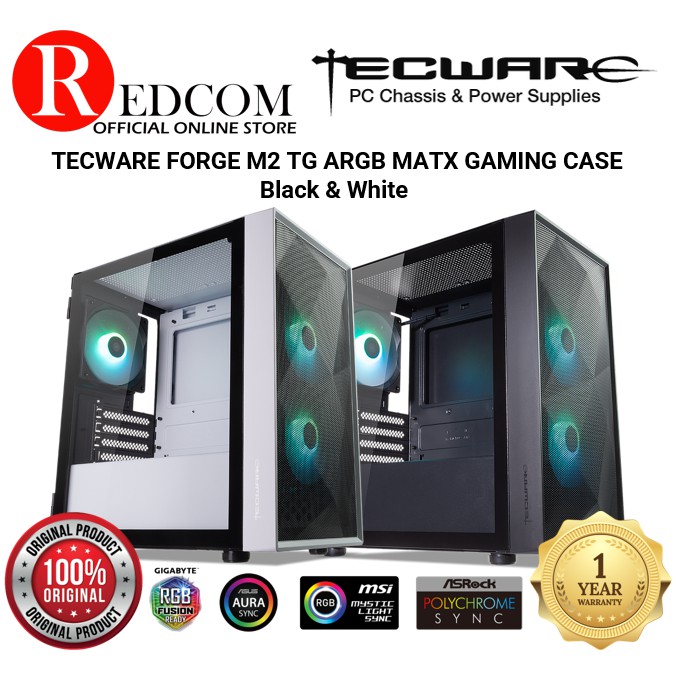 Tecware forge m2 argb tg matx gaming case - black / white | BeeCost