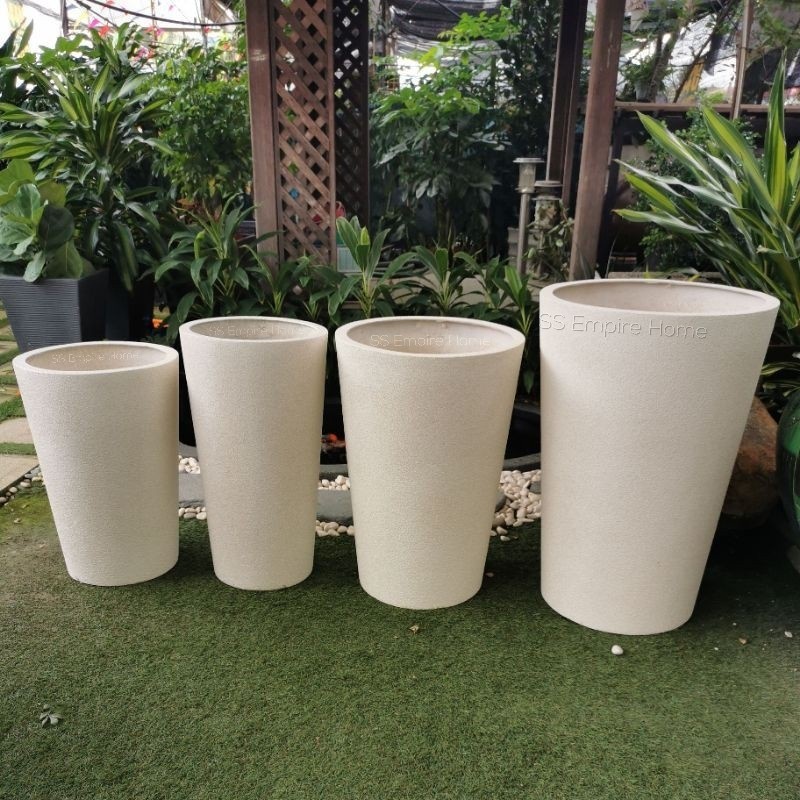 RICO Z17 Beige Granite Fibreglass Premium Round Circular Flower Pot ...