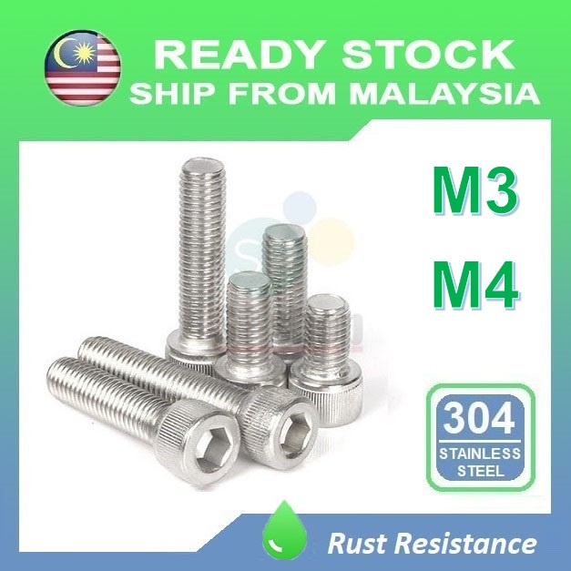 M3 M4 Hex Socket Cap Head Screws 304 Stainless Steel SHINY SURFACE ...