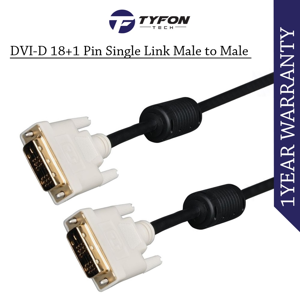 DVI-D 18+1 Pin Single Link Male (M) to Male (M) Cable 1.8M (White ...