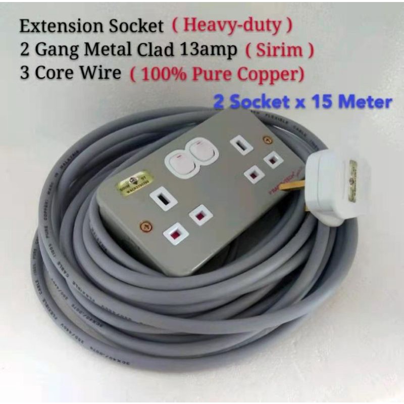 Extension socket Heavy-duty 13a 2 gang plug metal clad switch socket ...