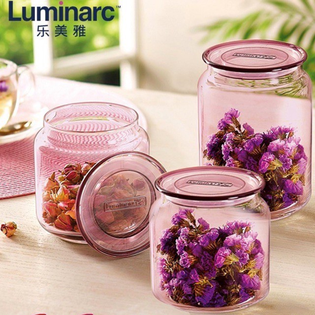 Luminarc Pink Rondo Jar Airtight Glass Pot Food Canister Container ...