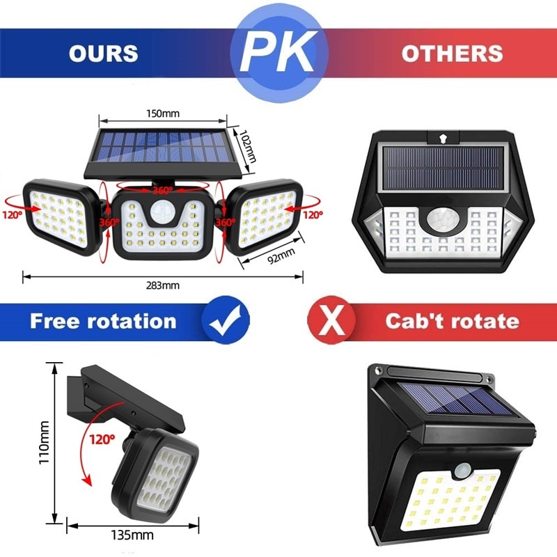 112/74/LED Solar PIR Motion Sensor Light, 3 Sides Illumination Wireless ...