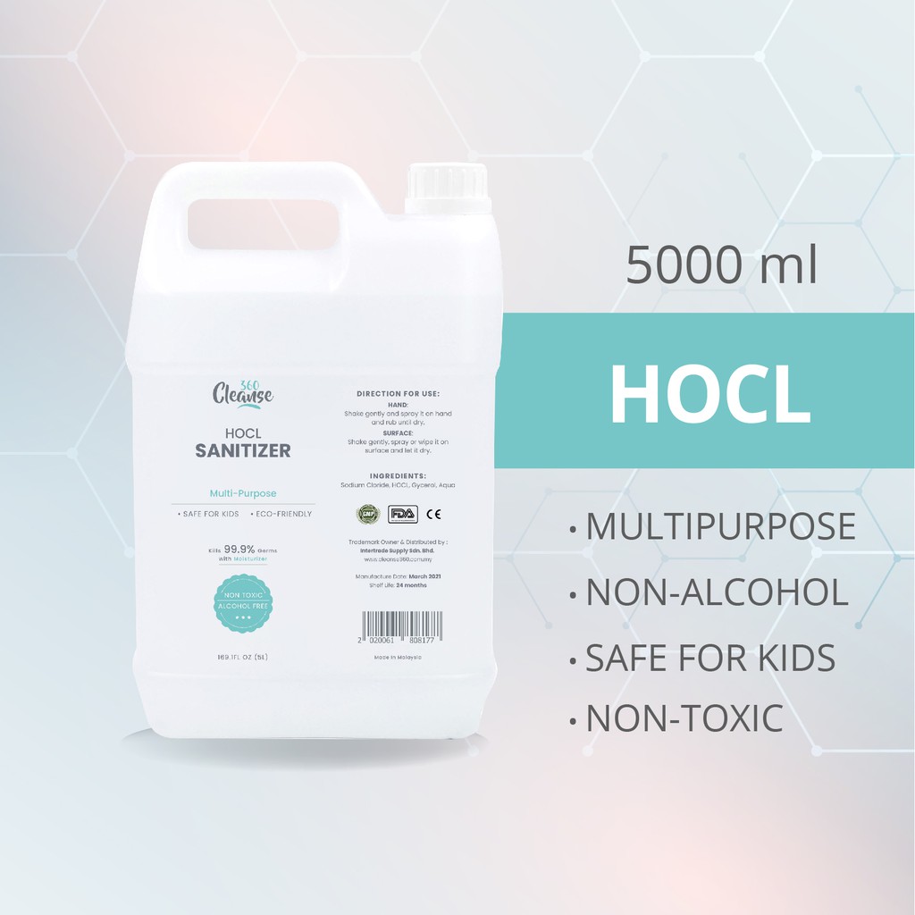 Cleanse360 Hypochlorous Acid [HOCL - 5000ml / 5L] Non-Alcohol | Multi ...