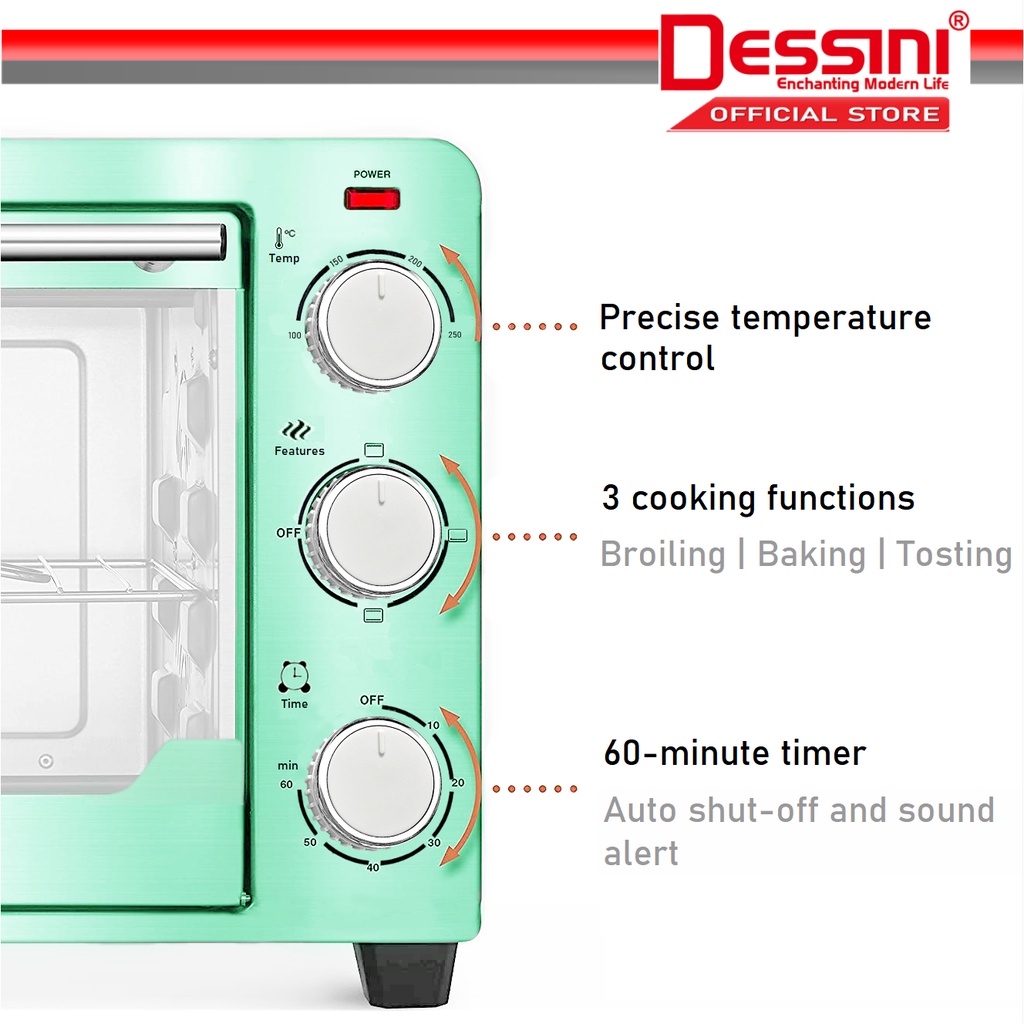 DESSINI ITALY Electric Oven Convection Hot Air Fryer Toaster Timer Oil ...