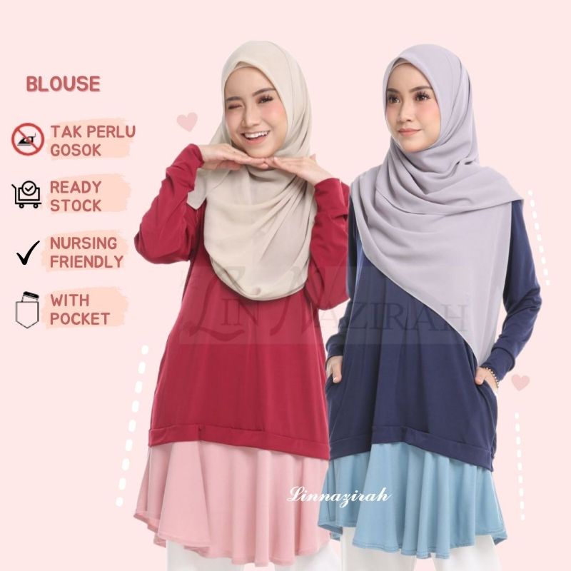 Blouse Mini Skirt Labuh Ironless Cutting Loose Tak perlu gosok Blouse ...
