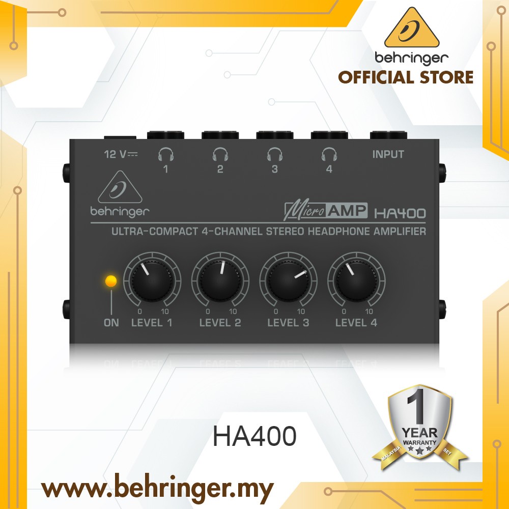 BEHRINGER MICROAMP HA400 Ultra-Compact 4-Channel Stereo Headphone ...