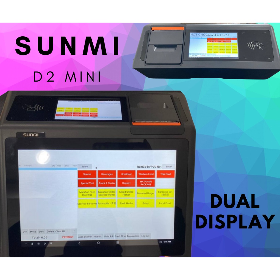 Cash Register SUNMI D2 MINI Dual Display built in Receipt Printer ...