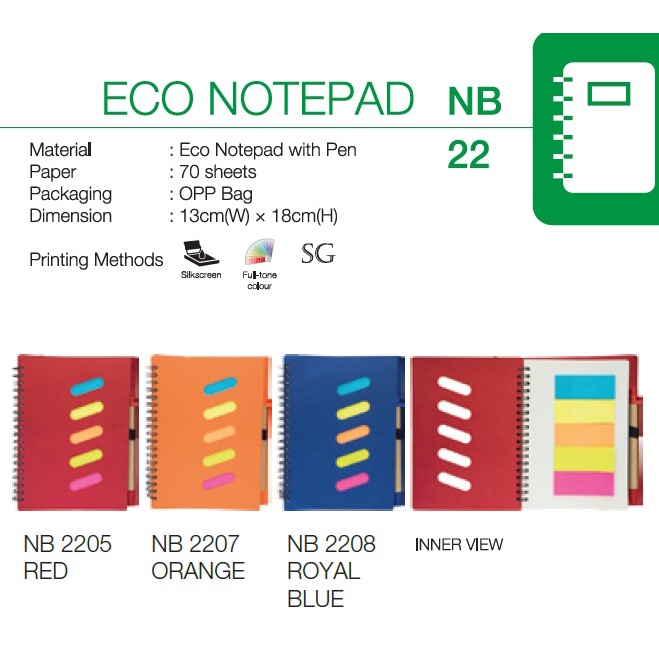[READY STOCK] ECO NOTEPAD WITH PEN & STICKY NOTE (RED/ORANGE/ROYAL BLUE ...