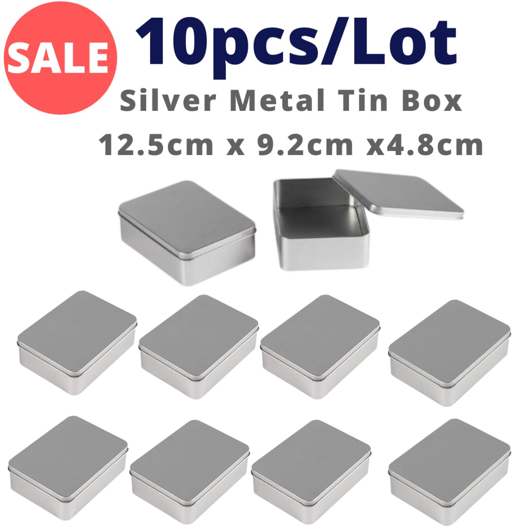 10pcs/Lot Aluminium Tin Box Storage Case Container Silver Metal Tin ...