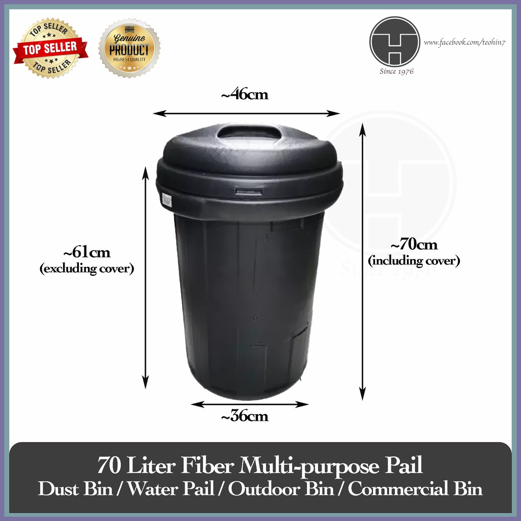 [TeoHin] 70 Liter / 90 Liter FIBER Garbage Dustbin with Cover, Tong / Tong Sampah/ Pail / Pail ...
