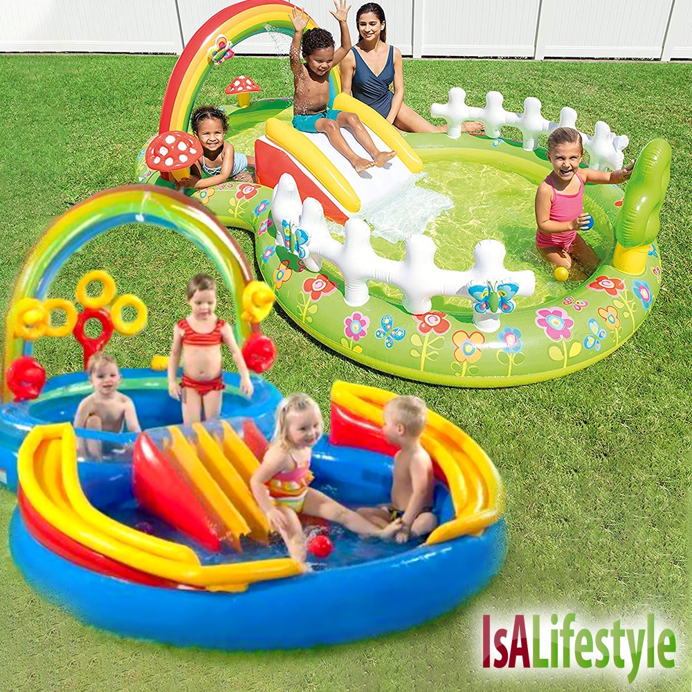IsALifestyle INTEX Kids Play Wading Pool Rainbow Ring Play Center Water ...