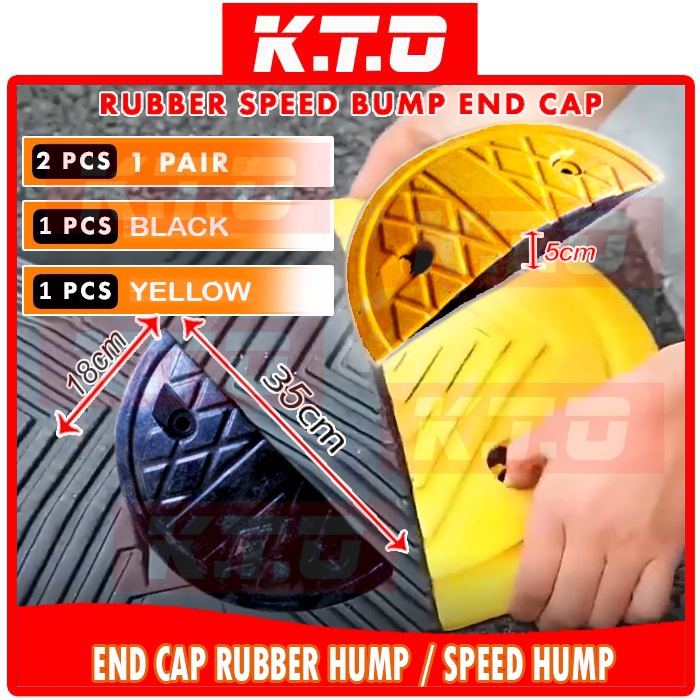 YELLOW BLACK VEHICLE SAFETY RUBBER ROAD SPEED HUMP SPEED BUMP END CAP ...