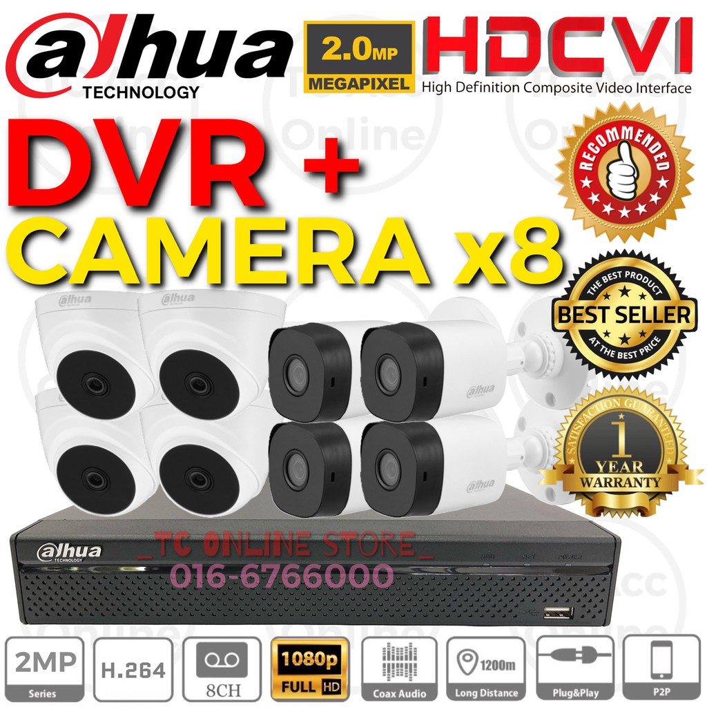 DAHUA 🌟8-CHANNEL🌟 2MP Full HD 1080P CCTV 2.0MP 8CH DVR Camera Package ...