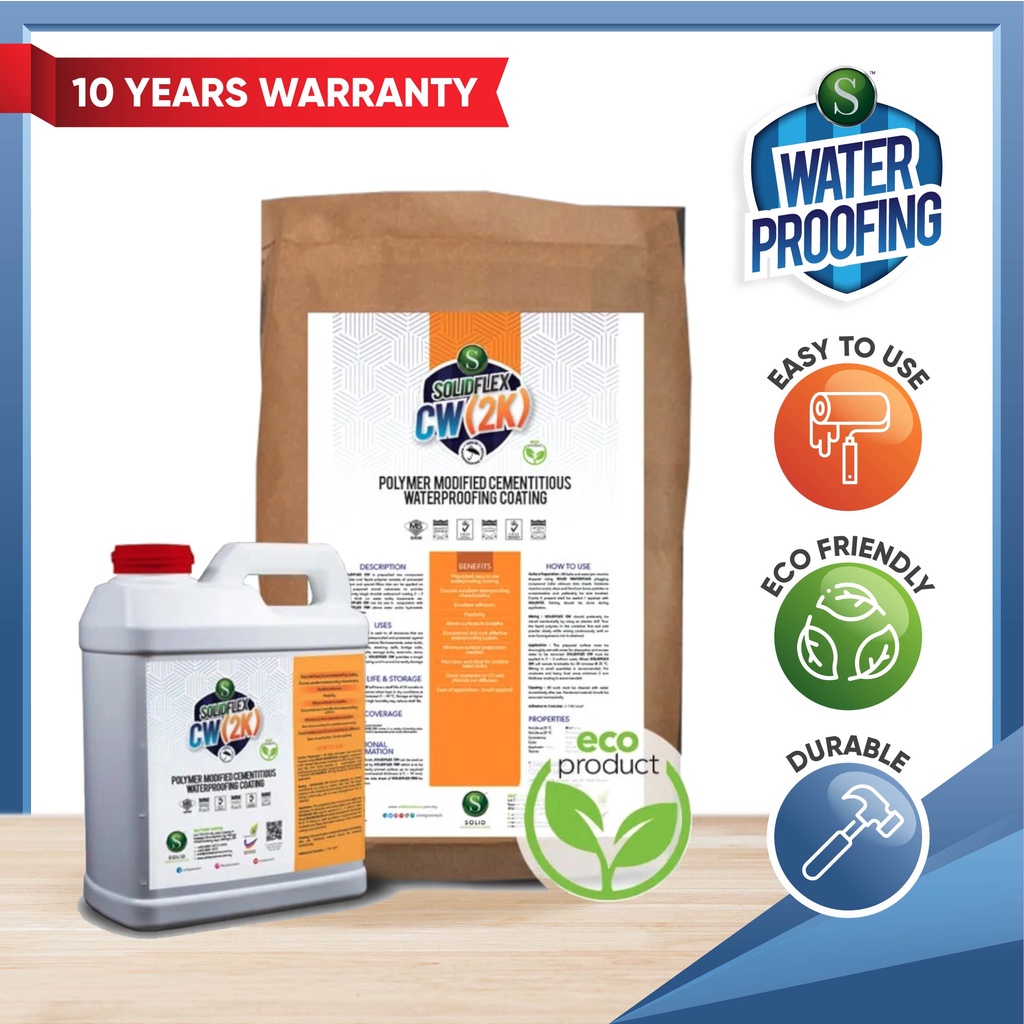 SOLIDFLEX CW (2K) Two Part Polymer Modified Cementitious Waterproof Slurry Coating - 20KG / 5 ...