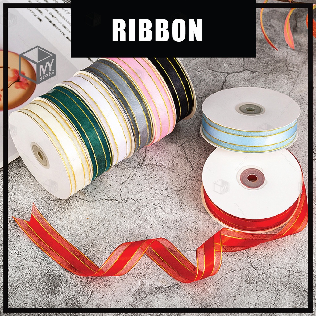 AVAILABLE NOW IN IPOH!! Good Quality Gold Line Plain Colour Ribbon ...