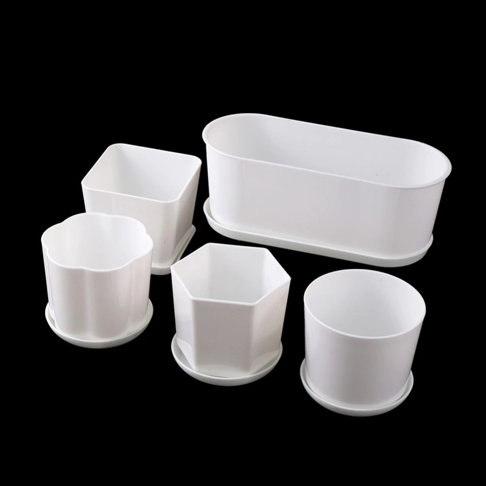 2Pcs White Polygonal Flower Pot With Tray Garden Thickened Plastic ...