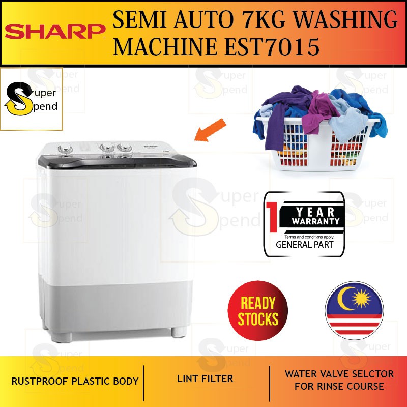 [ 7 kg ] Sharp Semi Auto Washer Washing Machine EST-7015 EST7015 ...