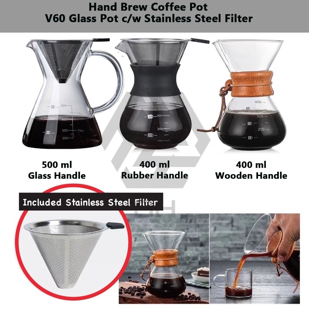 3H Coffee Espresso Hand Brew Drip Filter V60 Glass Pot With Reusable ...