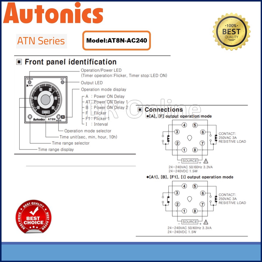 Autonics Multi Analog Timer 0.05S - 100Hour 24-240VAC/DC 8Pin PLug ...