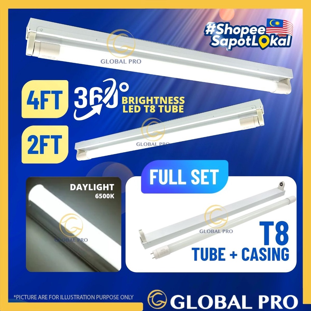 [FULL SET] 2FT 4FT T8 Led Tube Light Lampu Kalimantang LED Set Lampu Panjang LED Ceiling Light ...
