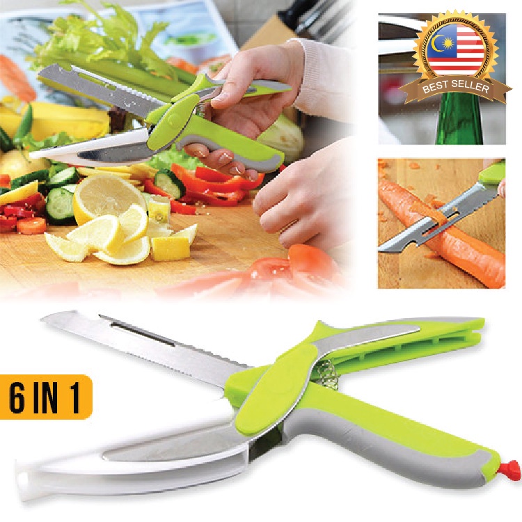6-in-1 Smart Cutter Knife and Cutting Board Multi Function Scissor ...