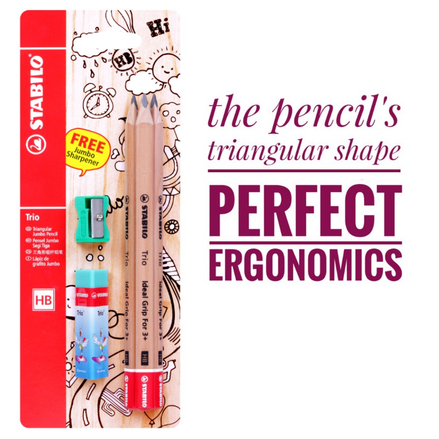 STABILO Graphite Pencil - Trio Jumbo HB Pencil Stationery in Blister ...