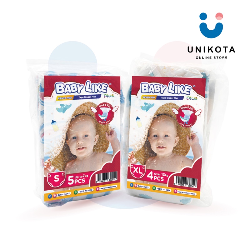 UNIKOTA - Baby Like Plus Tape Diapers | Lampin Bayi S5 /M5/ L4 / XL4 ...