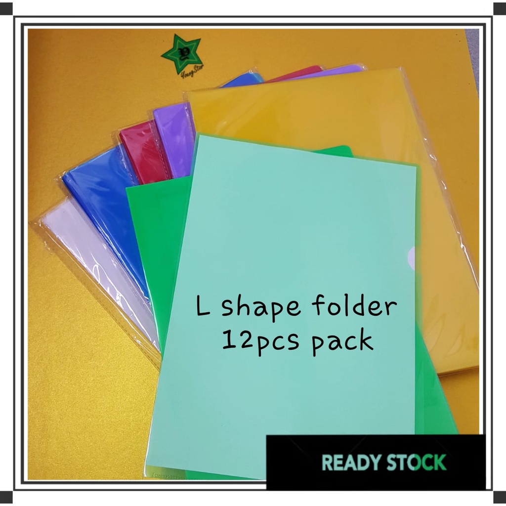 A4 Clear Folder PVC Document Holder L Shape 12pcs pack SEMI TRANSPARENCY COLOUR / L SHAPE FILE ...