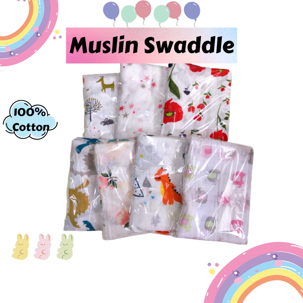 Newborn Baby Muslin Swaddle Soft Blanket Kain Bedung Kain Selimut ...