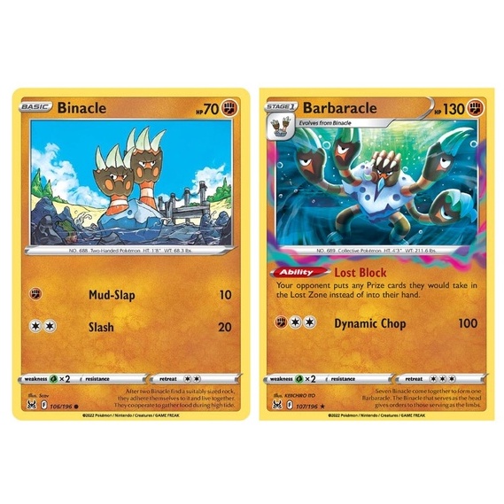 PTCG Pokemon Cards / Binacle 106/196 / Barbaracle - 107/196 - Holo Rare ...
