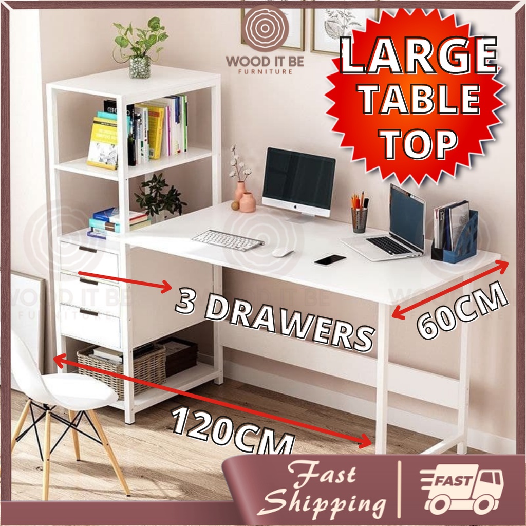 WOODitbe 120CM Office Table Computer Laptop Desk Study Table With Book ...