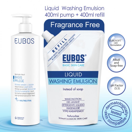 EUBOS LIQUID WASHING EMULSION (BLUE) 400ML + 400ML (refill) | Shopee ...