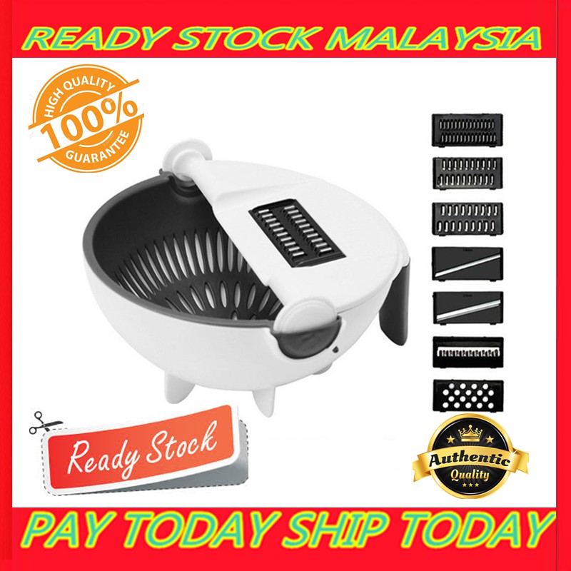 Magic Multifunctional Rotate Vegetable Cutter With Drain Basket Kitchen ...