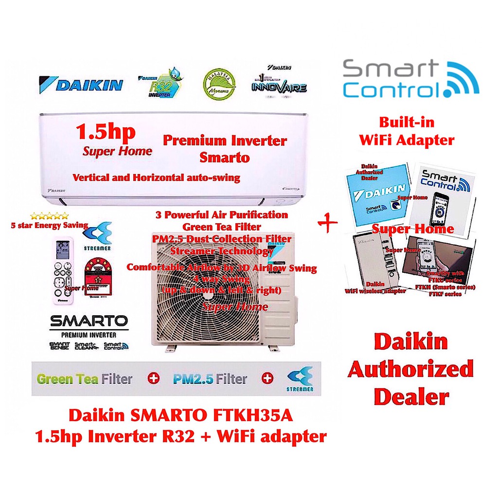 Daikin Smarto R32 Inverter Aircond Ftkh35a And Rku35f 3wmy Lf Wifi