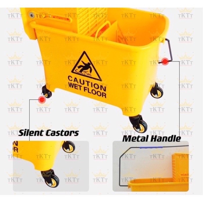 TKTT ™️ 20 Litres Mop Wringer Pail Mop Bucket Cart Janitor Cleaner Cart ...