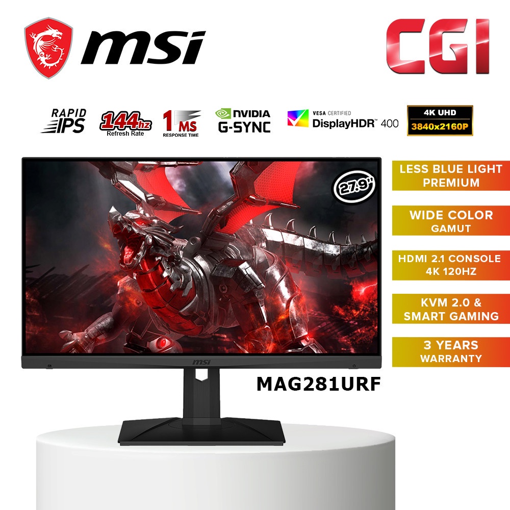 MSI 27.9" Optix MAG281URF Rapid IPS 144Hz 1ms 4K HDR400 HDMI 2.1 KVM 2. ...