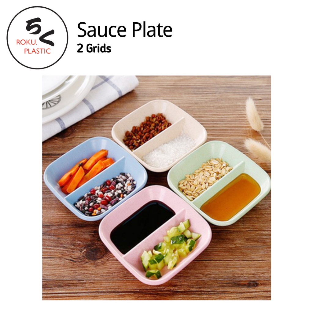 Wheat Straw 2 Grids Sauce Plate Seasoning Plate Multiple Colour Sauce ...