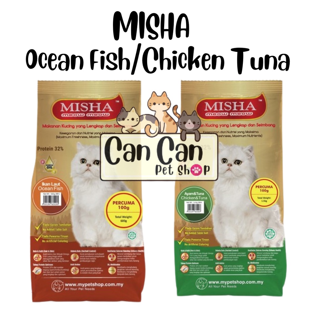 MISHA Adult Dry Cat Food/Makanan Kucing MISHA Ocean Fish/Chicken & Tuna ...