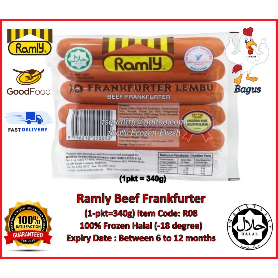 Ramly Beef Frankfurter (1pkt=340g) 100% Halal Fresh Frozen (-18 degree ...