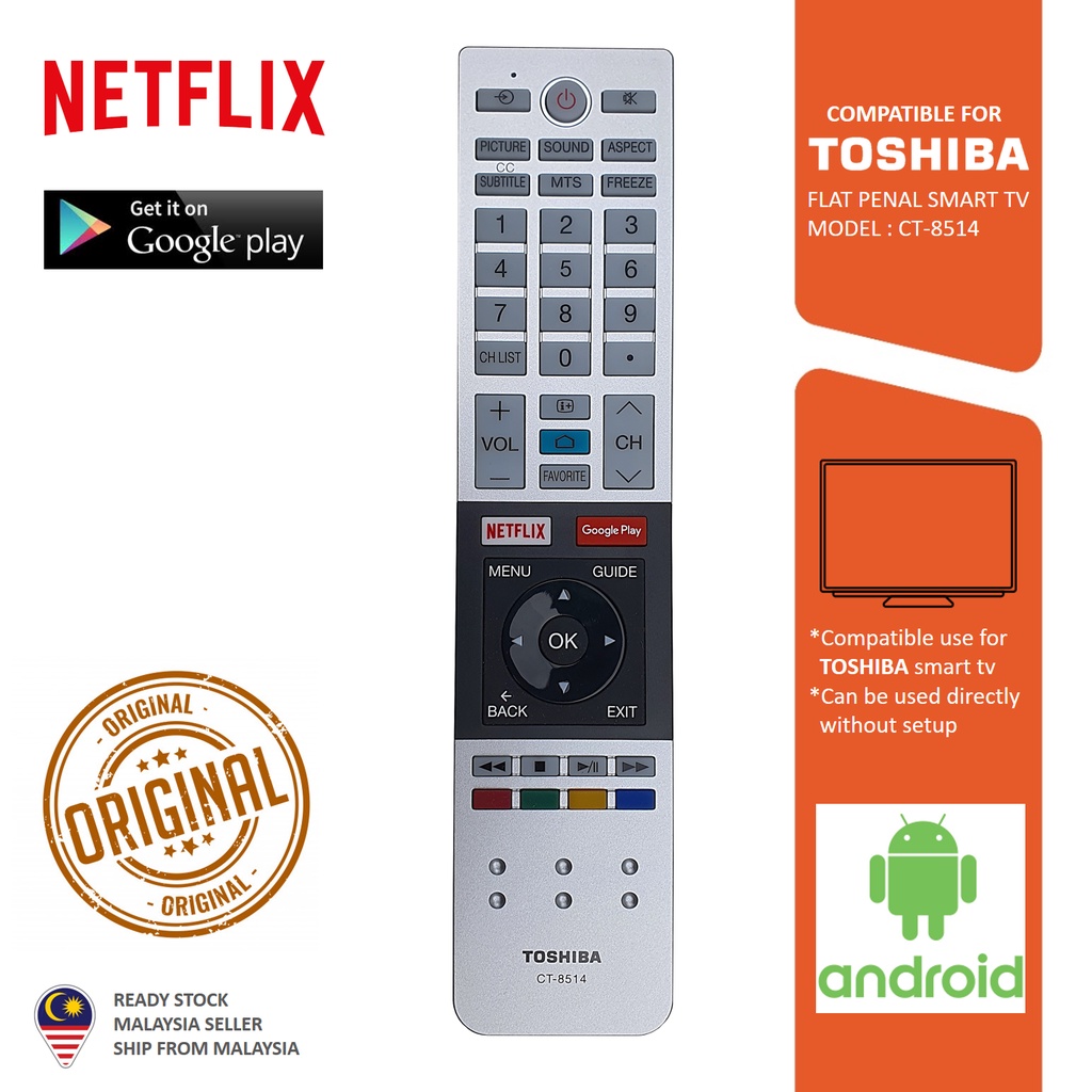 Original Toshiba Flat Panel LED LCD Android Smart TV Remote Control ...