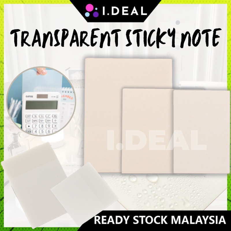 IDEAL 50 Sheets Transparent Sticky Notes Aesthetic Cute Book Clear Note ...